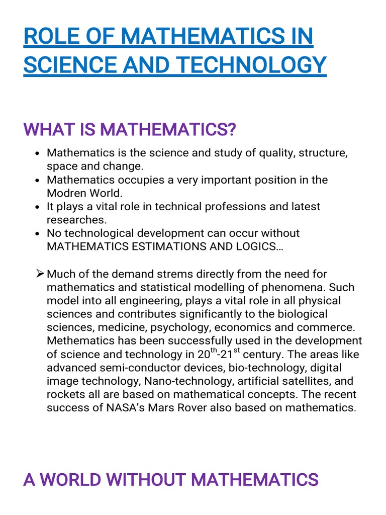 Role of Mathematics in Science and Technology 2003 PDF | PDF