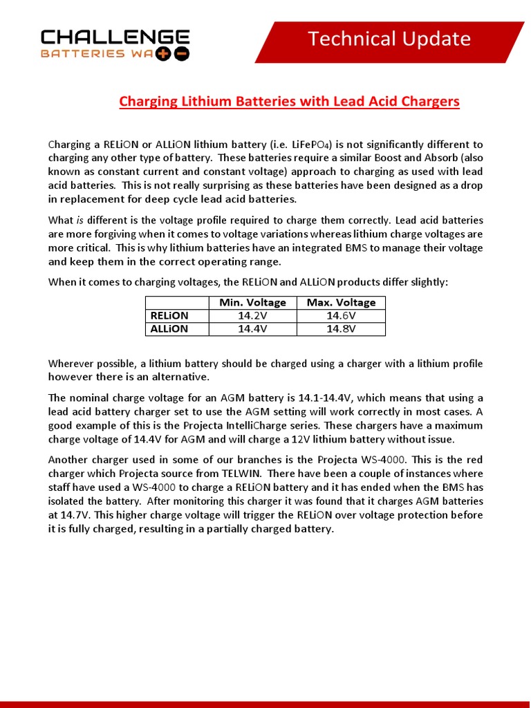 Charging Lithium Batteries Using Lead Acid Chargers | PDF | Battery Charger | Lithium Ion Battery