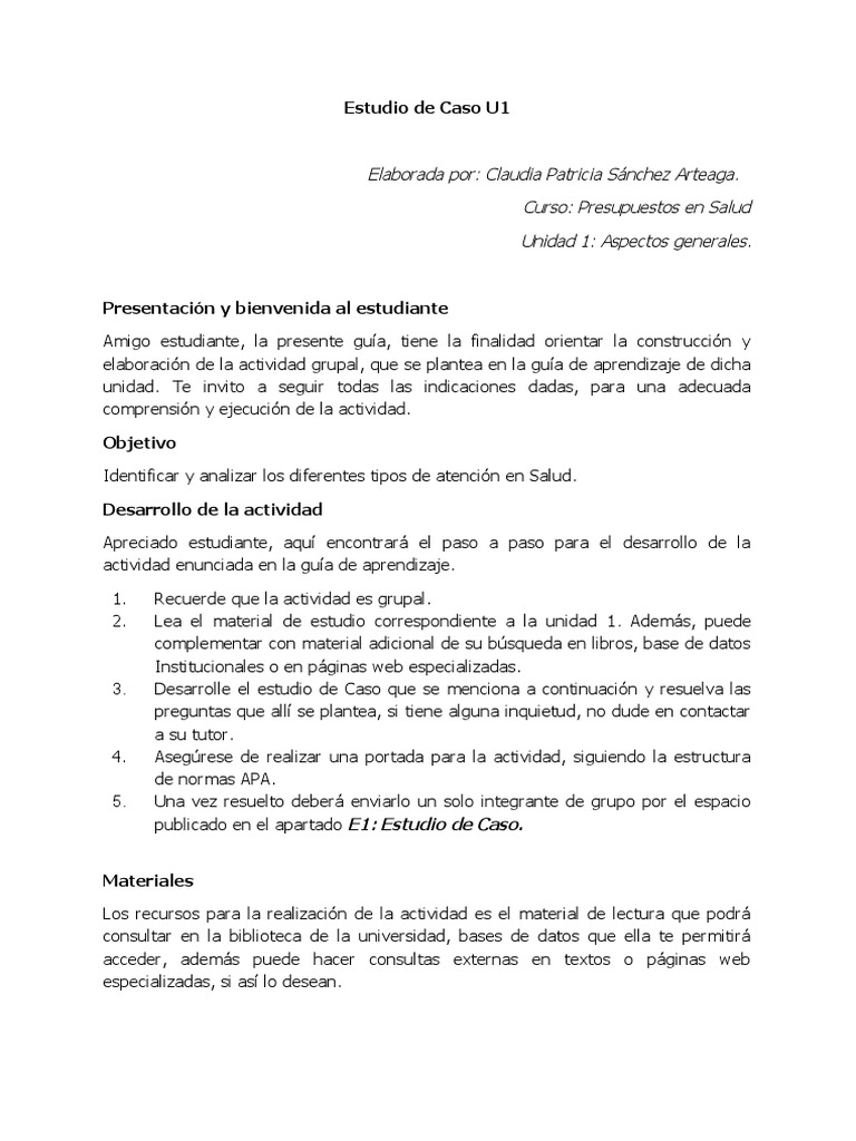 Estudio de Caso U1. | PDF | Caso de estudio