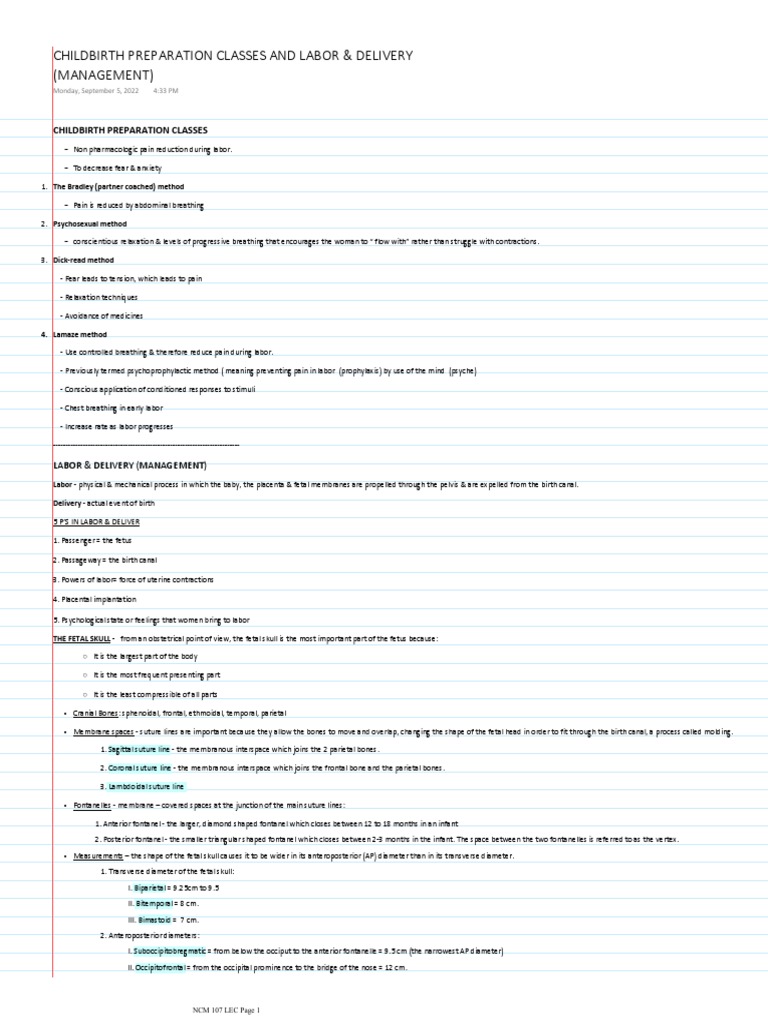 Childbirth Preparation Classes and Labor & Delivery (Management) | PDF ...