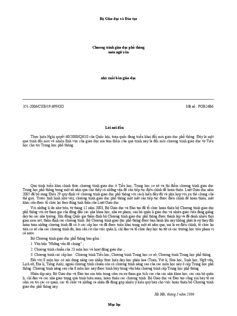 Chuan Chuong Trinh Ngu Van VN 2006 | PDF