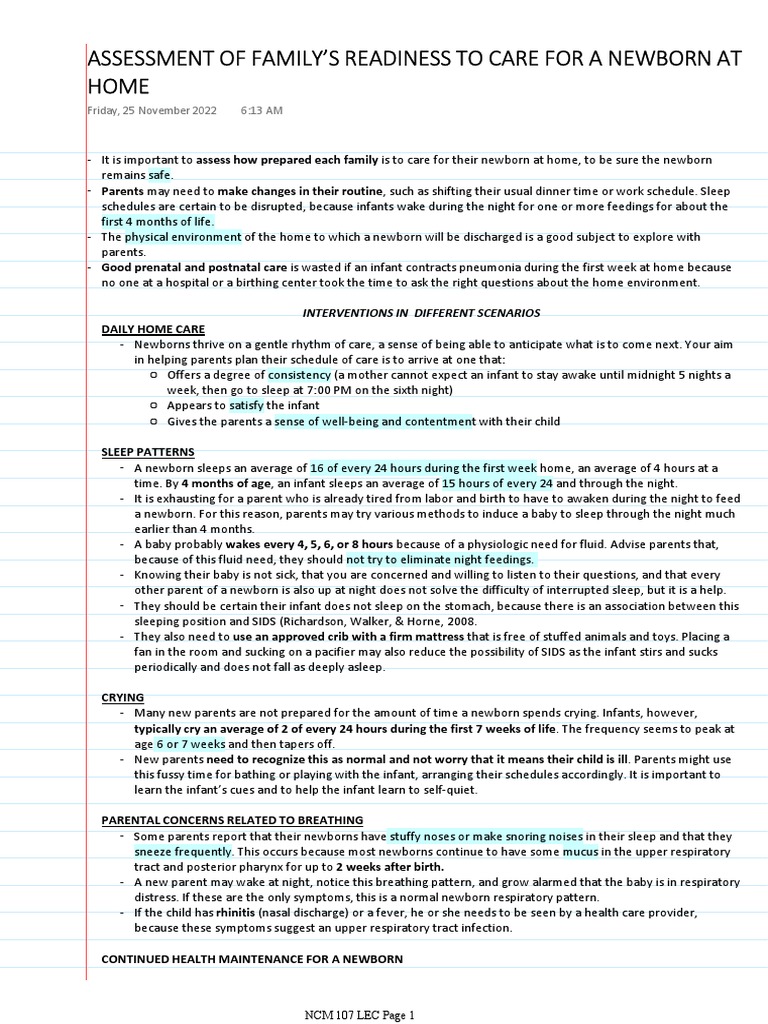 Assessing Newborn Care Readiness | PDF | Infants | Sleep