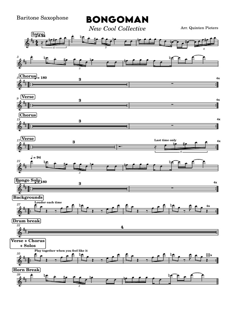 Bongoman - New Cool Collective-Baritone Saxophone | PDF | Song ...