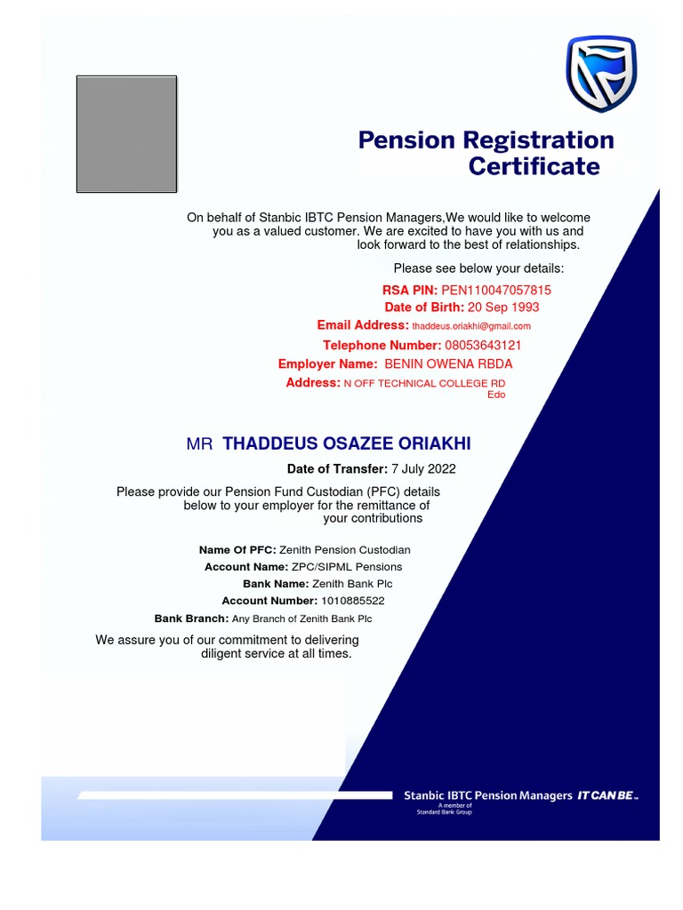 Pension Registration Certificate PEN110047057815 | PDF