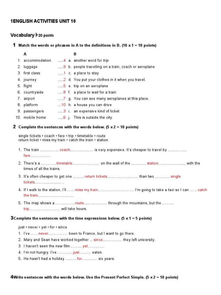 1english Activities Unit 10 | PDF | Linguistics | Grammar