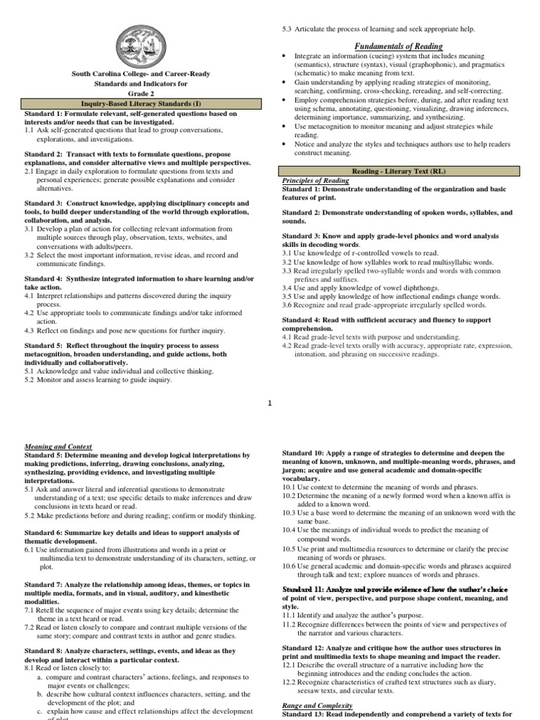 South Carolina Grade 2 Literacy Standards | PDF | Communication ...