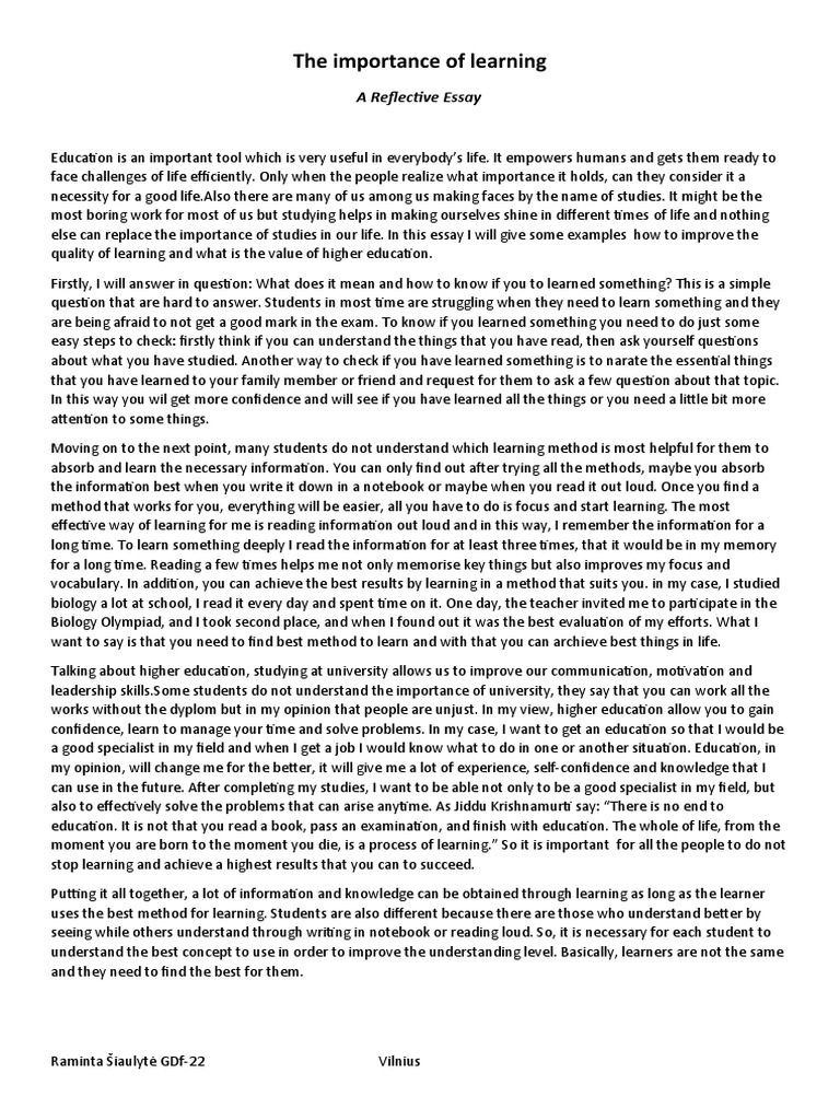 The Importance of Learning | PDF | Learning | Cognition