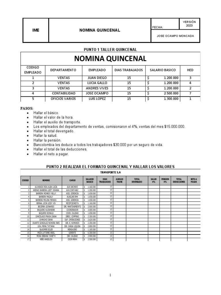 Taller Quincenal | PDF | Servicios financieros