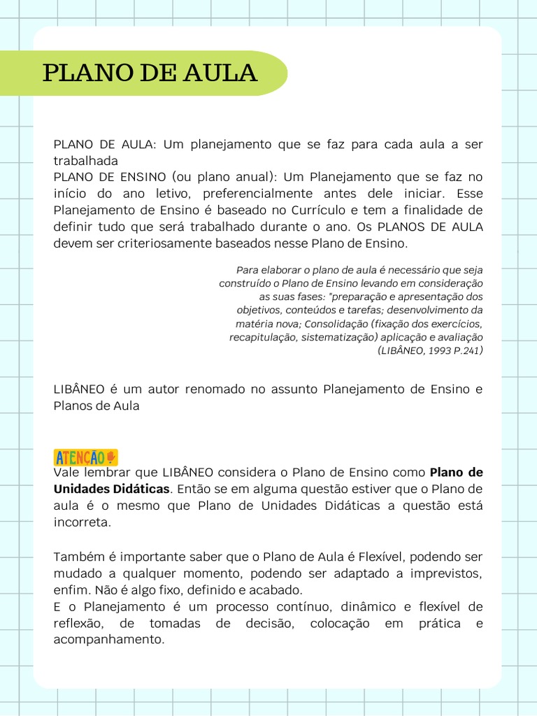 PLANO DE AULA - Conceitos | PDF | Planejamento | Pedagogia