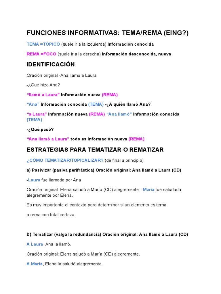 Tema - Rema | PDF | Oración (Lingüística) | Morfología Lingüística