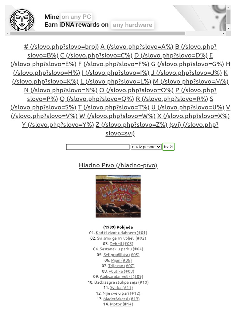 Hladno Pivo - 1999 Pobjeda - Tekstovi Pesama PDF | PDF