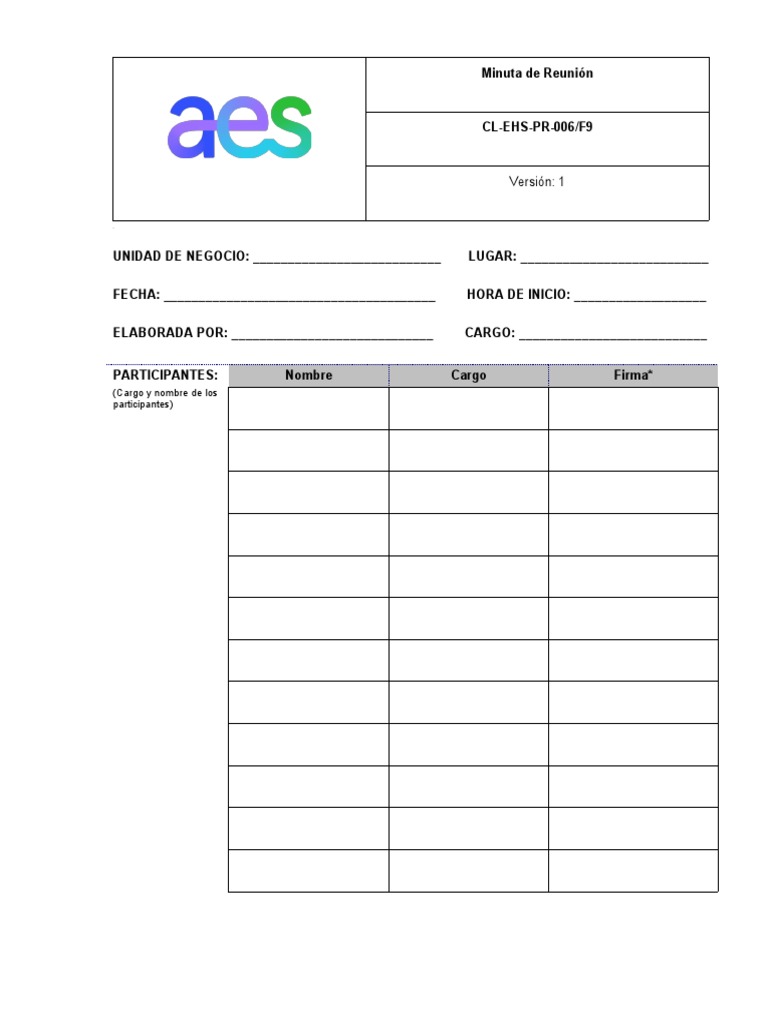 CL-EHS-PR-006 F9 Minutas de Reunión V1 | PDF