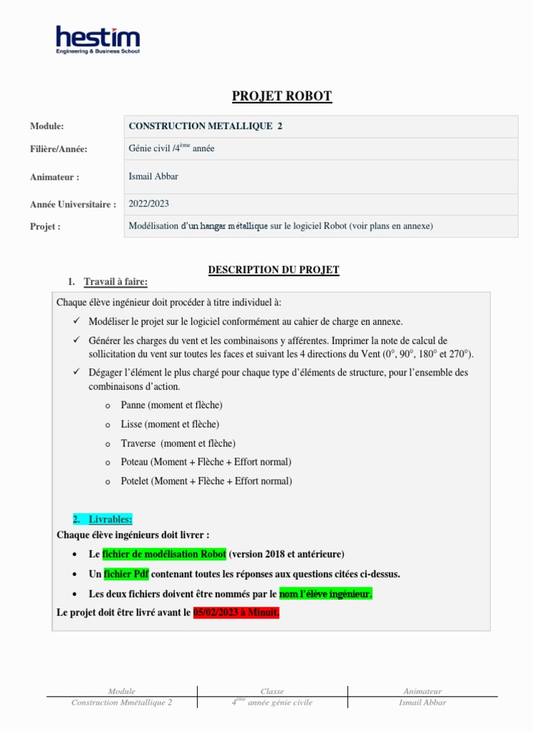 Cahier de Charge Projet Robot CM2-TAR | PDF | Ingénierie civile | Ingénierie des structures