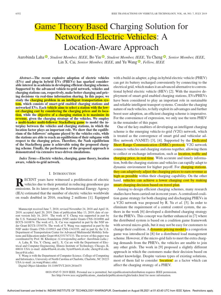 Game Theory Based Charging Solution For Networked Electric Vehicles A 7222