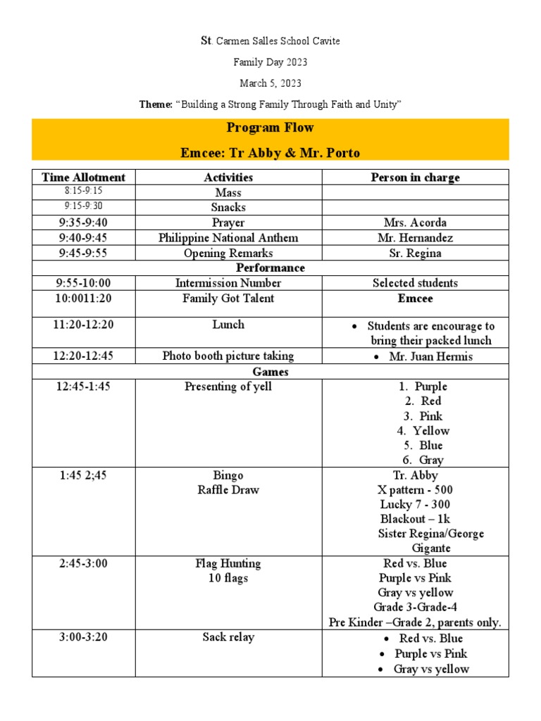 Program Flow Family Day | PDF
