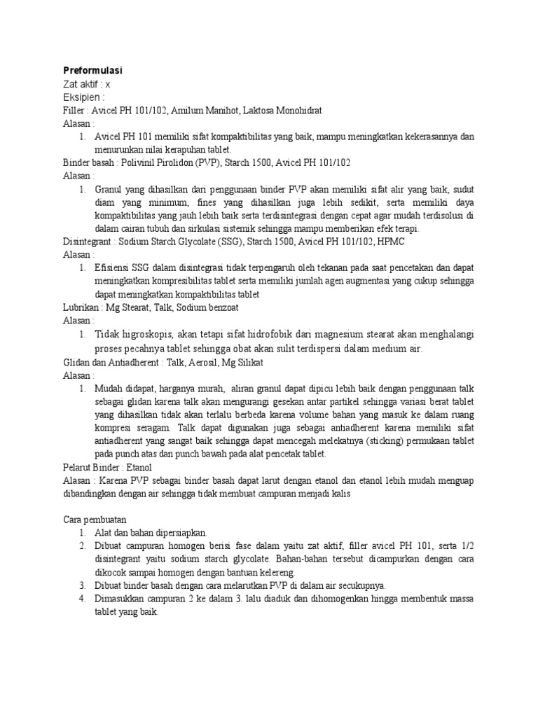 Preformulasi Tablet dengan Avicel PH 101 | PDF