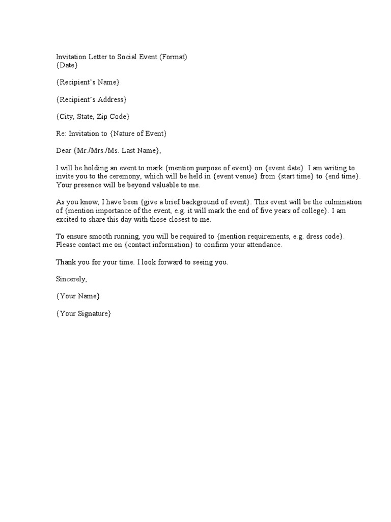 Sample Invitation Letter For A Personal Social Event | PDF