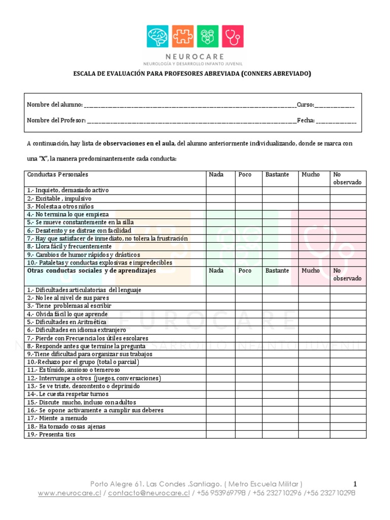 Test de Conners para Profesores | PDF