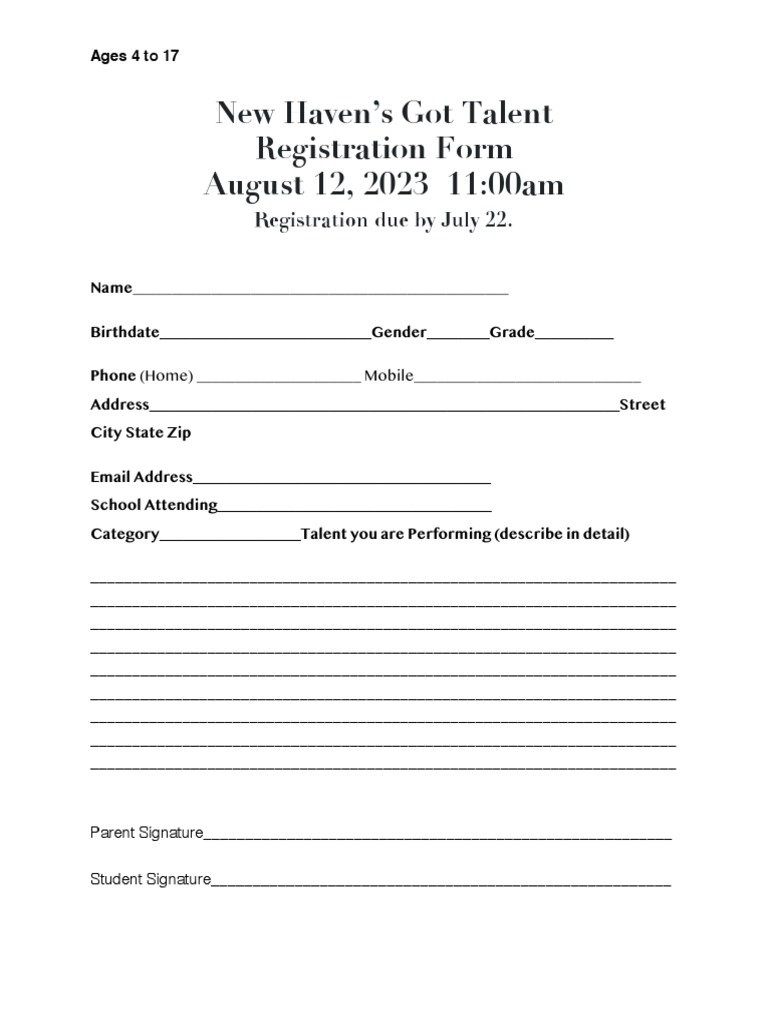 New Havens Got Talent Registration Form | PDF | Dances | Performing Arts