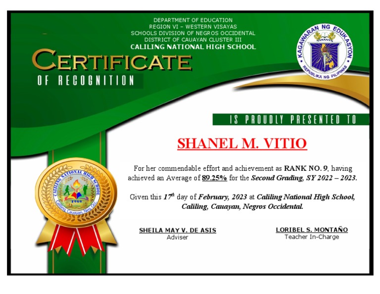 Certificate of Recognition (Honors) Green | PDF