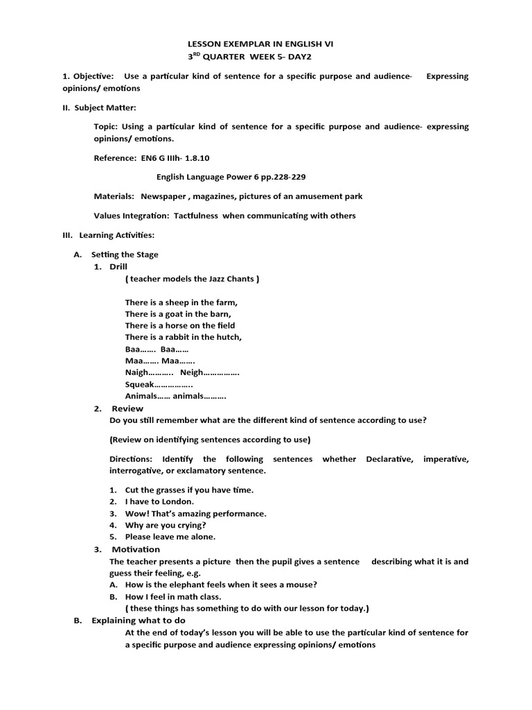 3rd Quarter Week 5 Day 2 | PDF | Emotions | Teachers