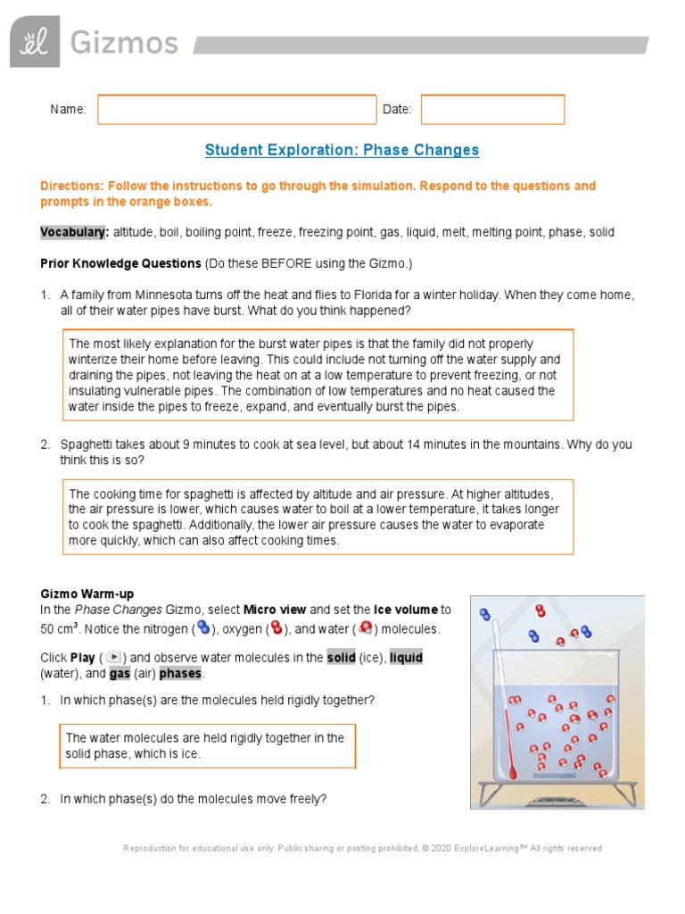 Phase Changes Gizmo | PDF | Water | Melting Point