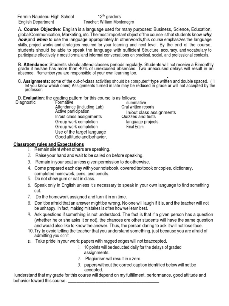 English Course Guidelines for 12th Graders | PDF | Behavior ...