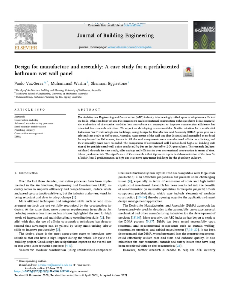 Journal of Building Engineering: Paulo Vaz-Serra, Muhammad Wasim ...