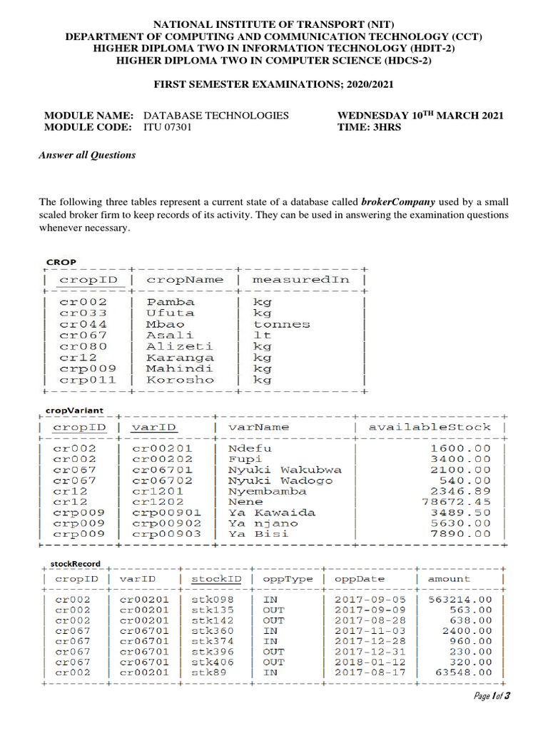 Itu 07301 2020-2021 Se 2021 PDF | PDF | Table (Database) | Computer Programming