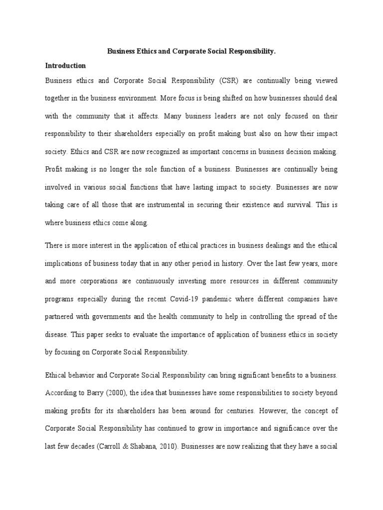 Business Ethics and Corporate Social Responsibility | PDF | Corporate ...