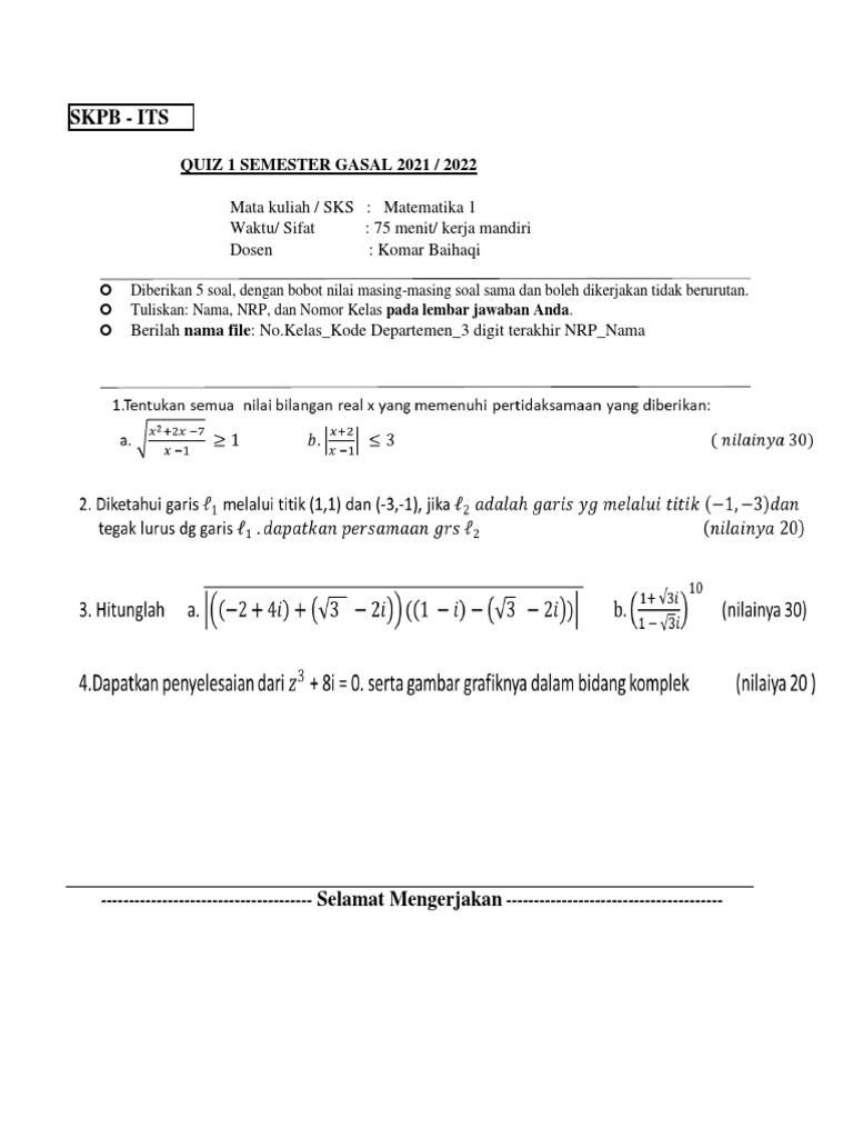 Soal Quiz 1 - Mat 1 | PDF | Karier & Perkembangan | Komputer