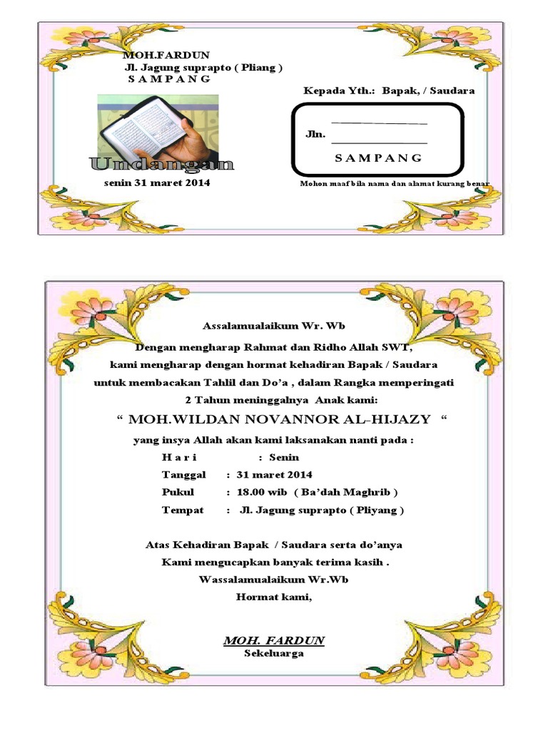 Contoh Undangan Jadi 40 HARI EMAK4 | PDF