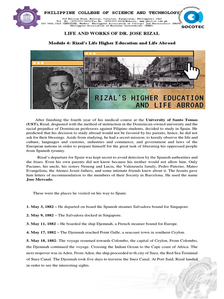 MODULE 4-Rizal's Higher Education and Life Abroad | PDF | Academic Degree | Doctorate