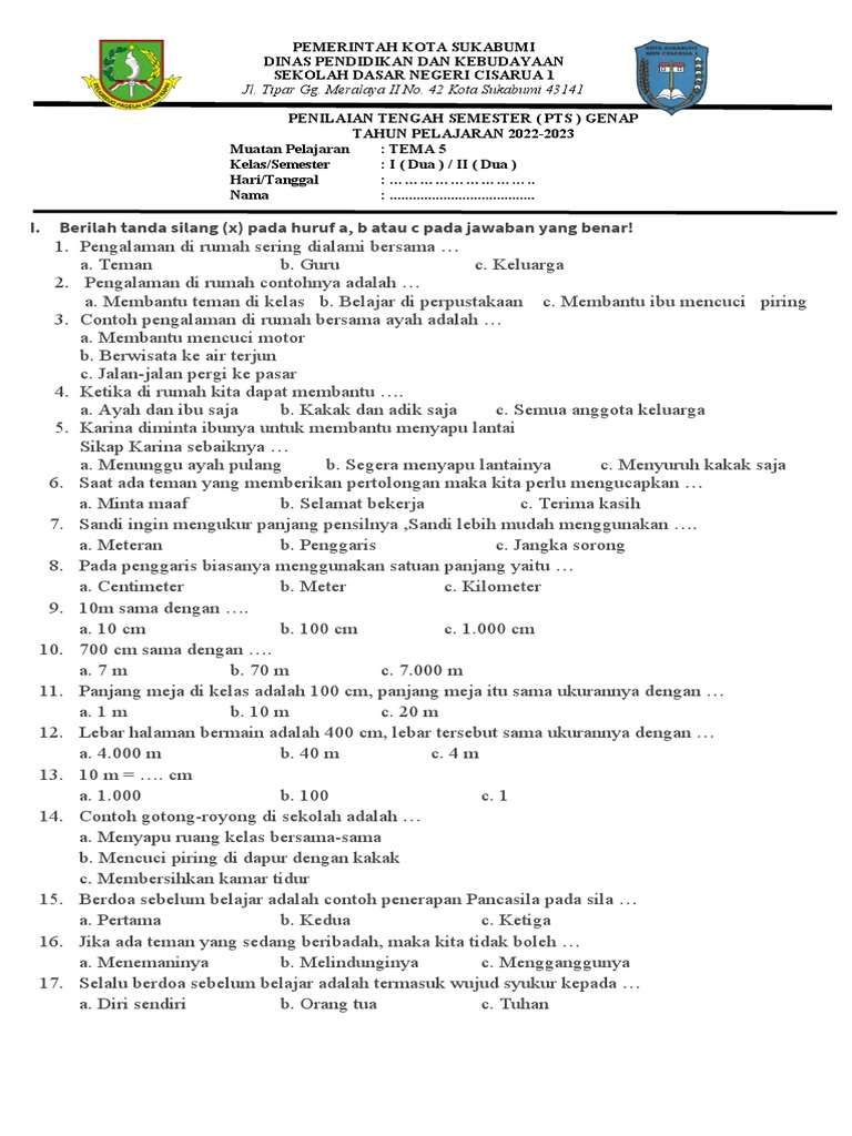 Soal Pts Kelas 2 Tema 5 | PDF