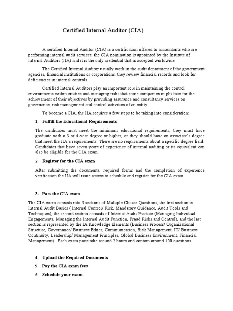 Certified Internal Auditor | PDF | Internal Audit | Audit