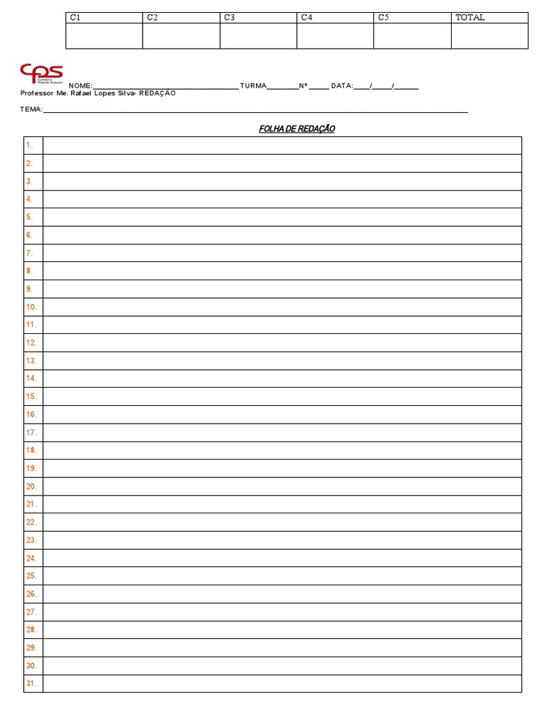 Folha de Redação Oficial - Enem | PDF