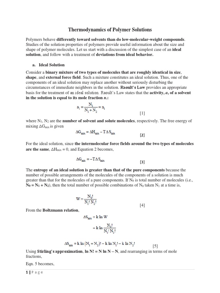 Lecture Notes - Thermodynamics of Polymer Solutions | PDF | Polymers ...