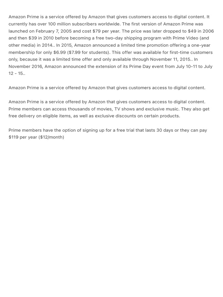 Amazon Prime: Service Overview & History | PDF