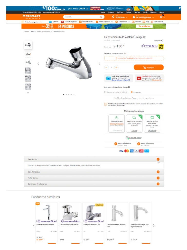 Llave Temporizada Lavatorio Orange CR - Promart | PDF