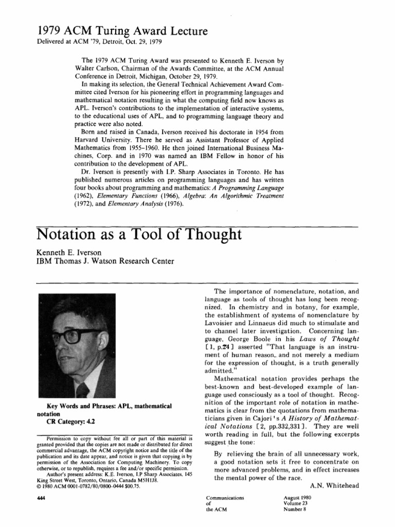 Keneth E. Iverson - Notation As A Tool of Thought PDF | PDF | Mathematics
