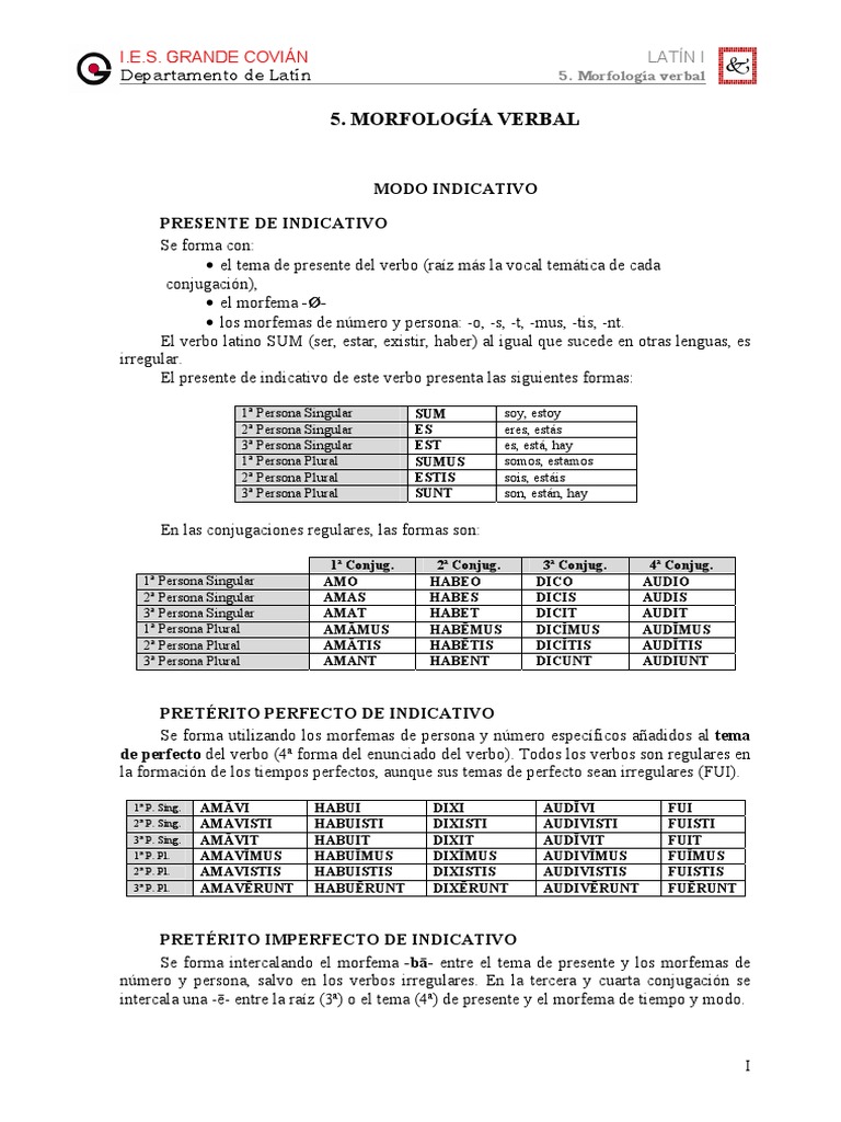 Verbos latinos | PDF | Verbo | Conjugación gramatical