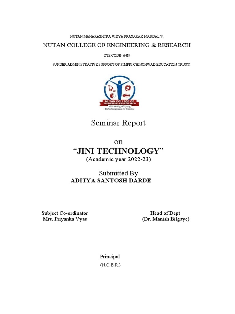 Jini Technology Seminar Report 2022-23 | PDF | Computer Network | Server (Computing)