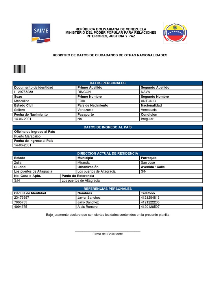 Planilla de Pasaporte | PDF | Gobierno y personalidad