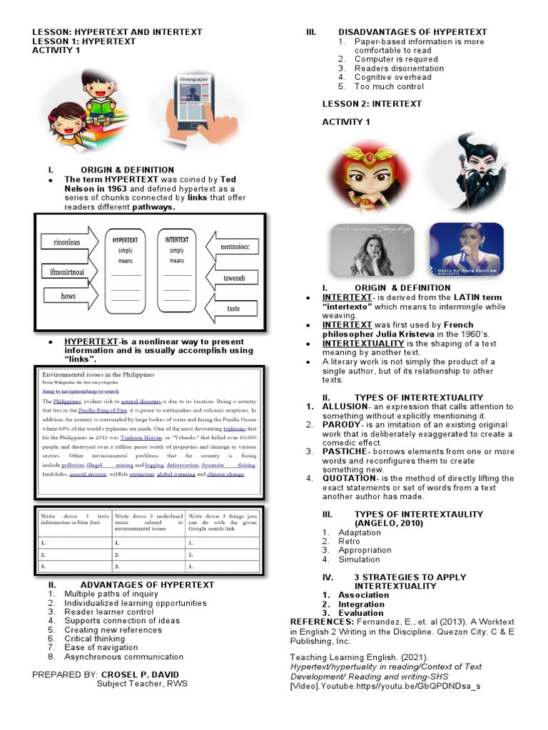 Handout Hypertext Intertext Rws | PDF | Intertextuality | Cognition