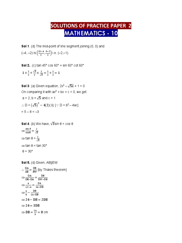 Class 10 Math Practice Solutions | PDF | Triangle | Area