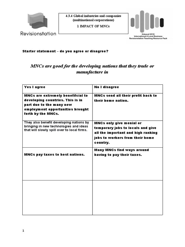 Lesson 62-IMPACT OF MNCS WORKSHEET | PDF