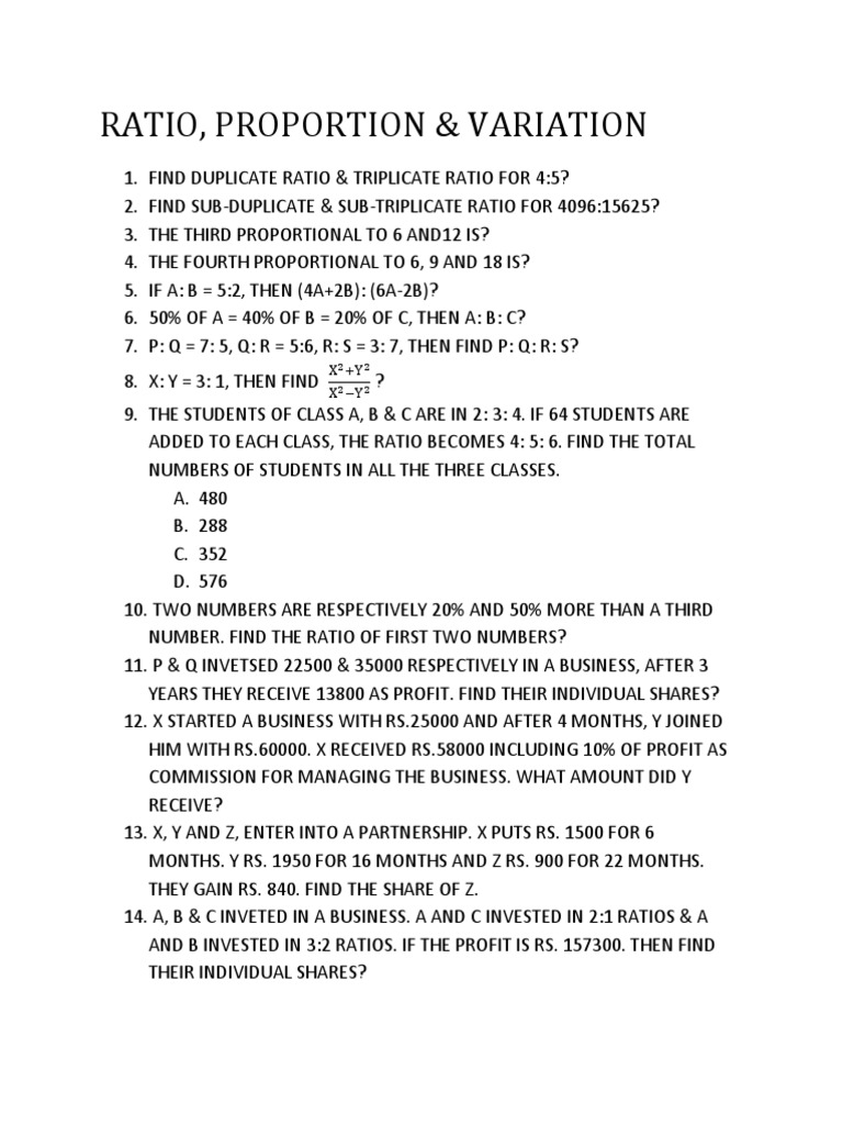 Ratio, Proportion & Partnership Questions PDF | PDF | Business ...