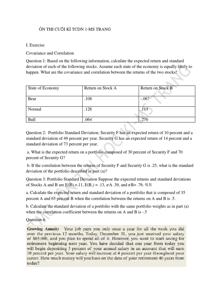 ÔN THI CUỐI KÌ TCDN 1-MS TRANG | PDF | Dividend | Stocks