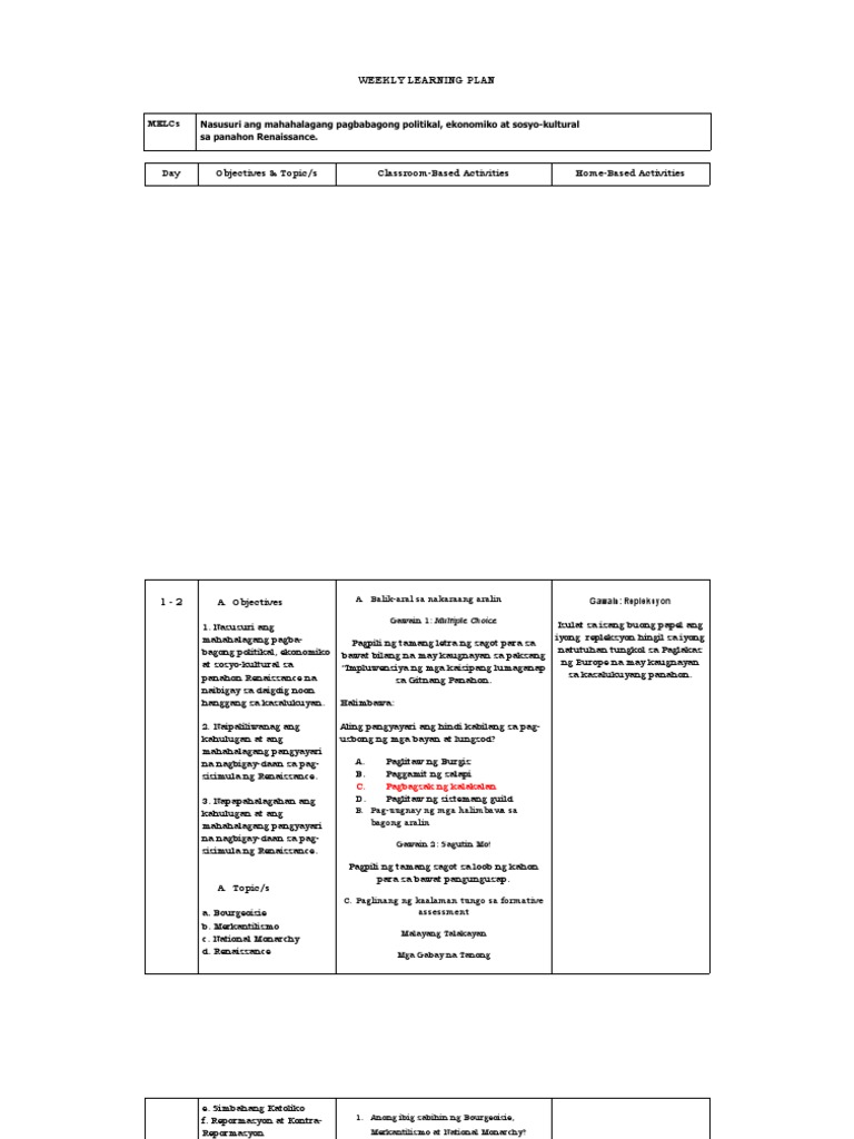 Weekly Learning Plan | PDF