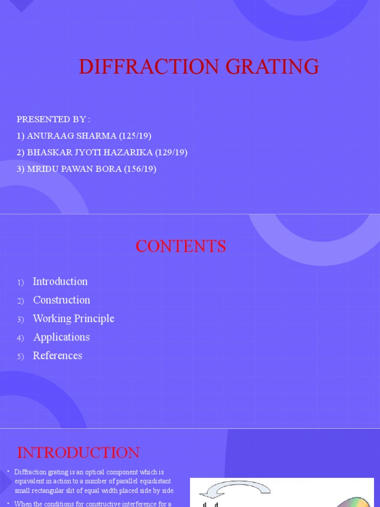 Diffraction Grating Working Principle | PDF | Diffraction | Wavelength